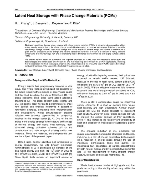 (PDF) Latent Heat Storage with Phase Change Materials (PCMs