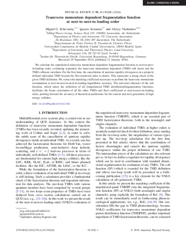 (PDF) Transverse momentum dependent fragmentation function at next-to–next-to–leading order