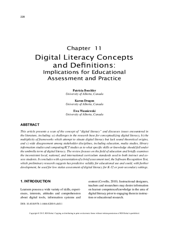 (PDF) Digital Literacy Concepts and Definitions: Implications for Educational Assessment and ...