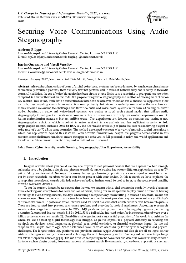 (PDF) Securing Voice Communications Using Audio Steganography