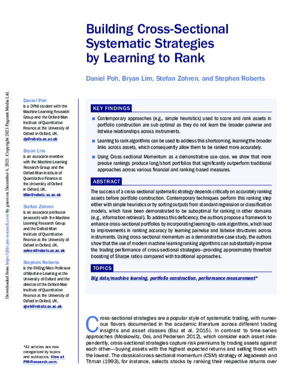 Pdf Building Cross Sectional Systematic Strategies By Learning To Rank