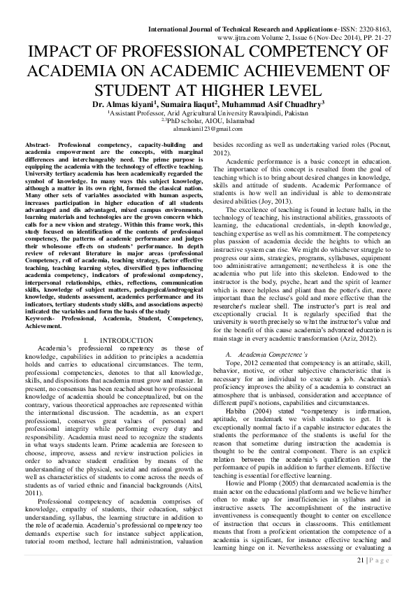 (PDF) Impact of Professional Competency of Academia on Academic ...