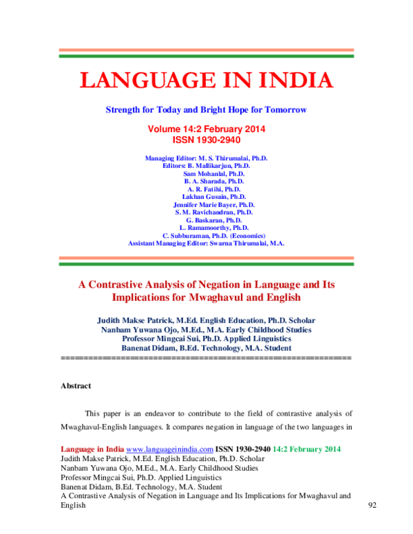 (PDF) A Contrastive Analysis of Negation in Language and Its ...