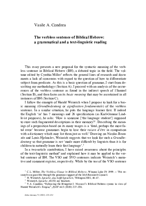 (PDF) The verbless sentence of Biblical Hebrew: a grammatical and a ...