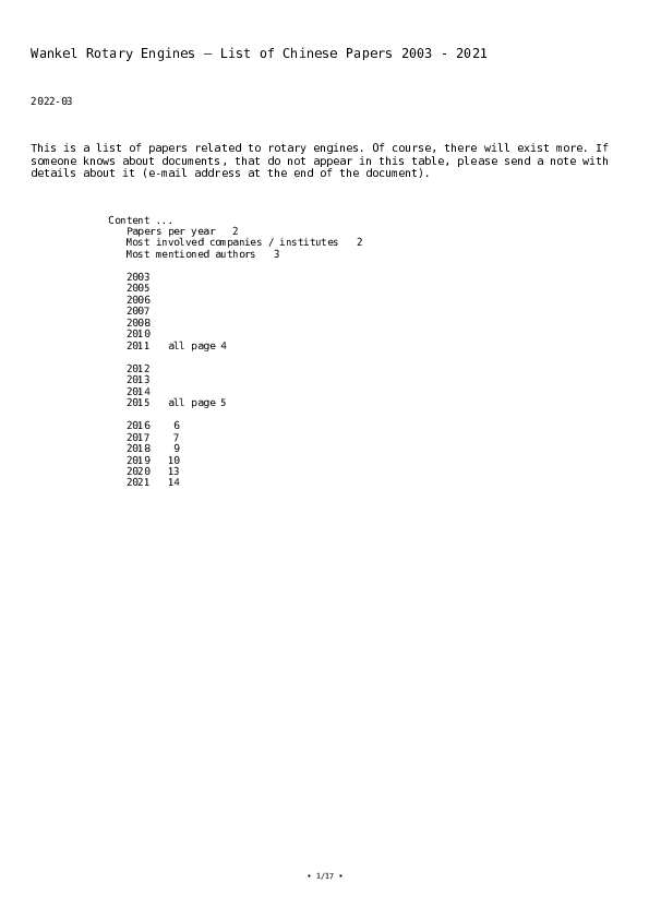 (PDF) Wankel Rotary Engine - List of Chinese Papers 2003 - 2021