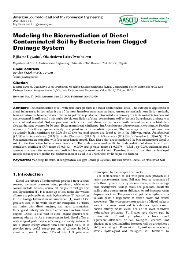 (PDF) Modeling the Bioremediation of Diesel Contaminated Soil by ...