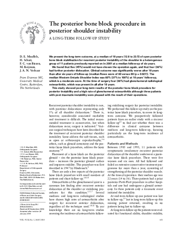 (PDF) The posterior bone block procedure in posterior shoulder ...