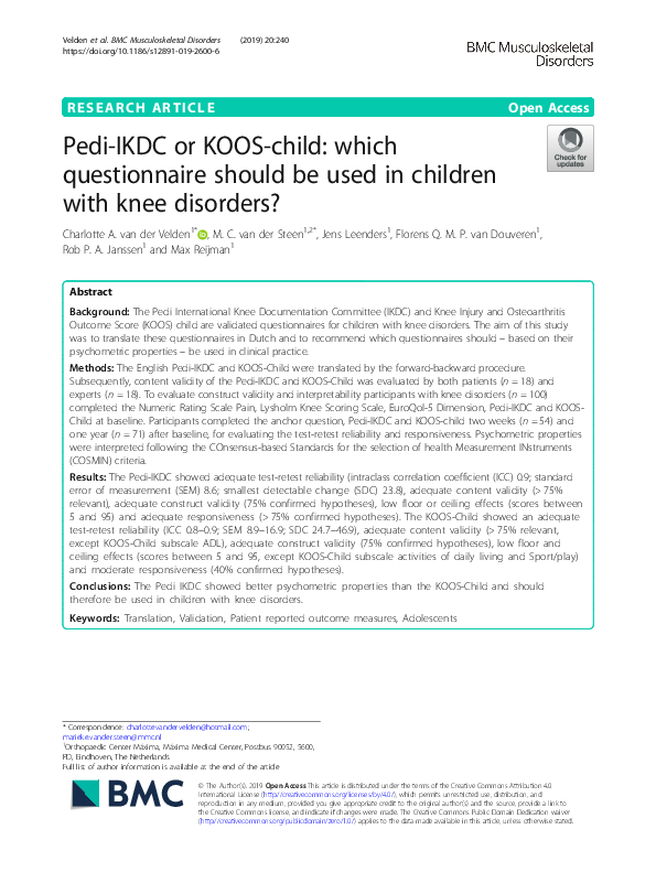 (PDF) Pedi-IKDC or KOOS-child: which questionnaire should be used in ...
