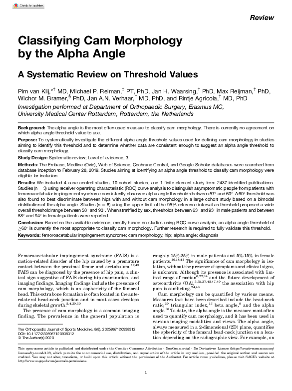 (PDF) Classifying Cam Morphology by the Alpha Angle: A Systematic ...
