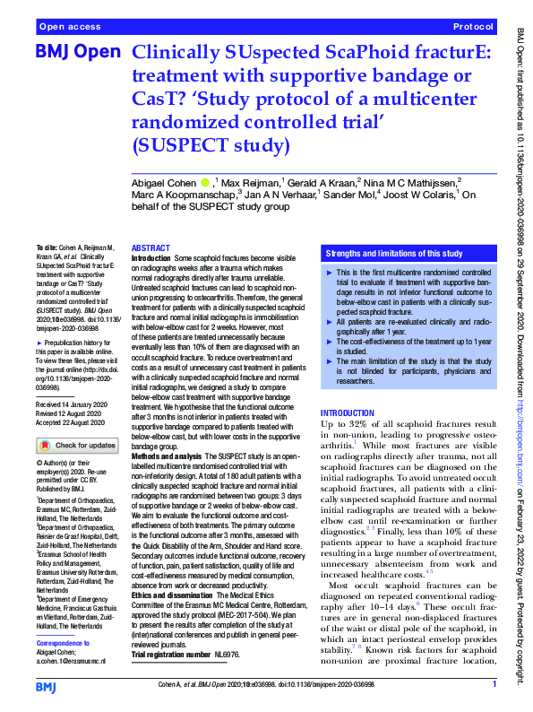 (PDF) Clinically SUspected ScaPhoid fracturE: treatment with supportive ...