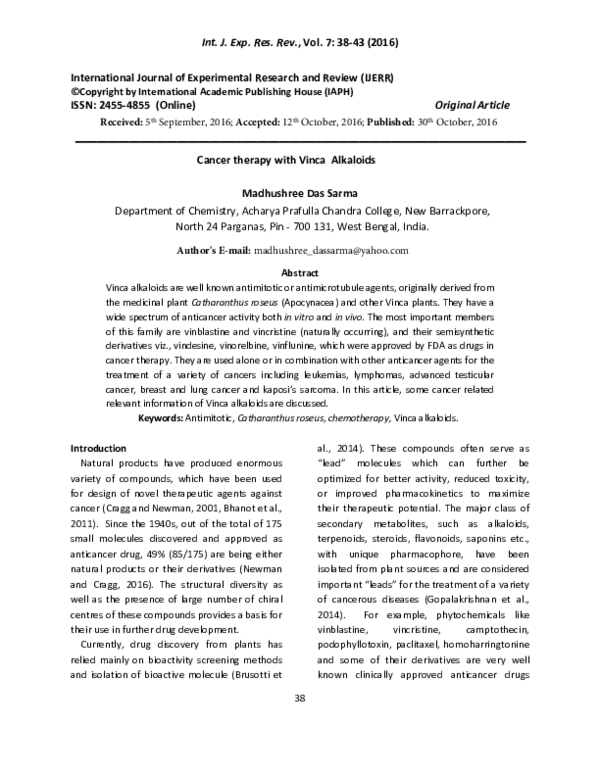 (PDF) Cancer therapy with Vinca Alkaloids
