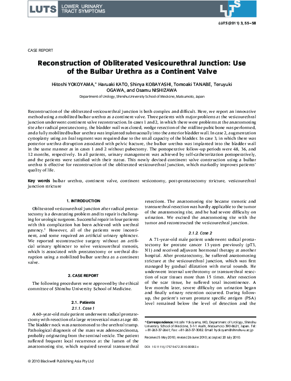 (PDF) Reconstruction of Obliterated Vesicourethral Junction: Use of the ...