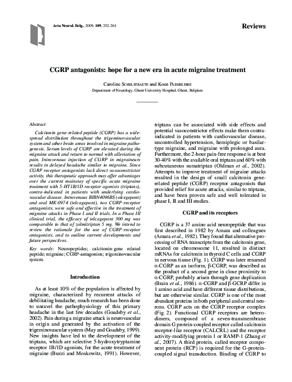 (PDF) CGRP antagonists: hope for a new era in acute migraine treatment