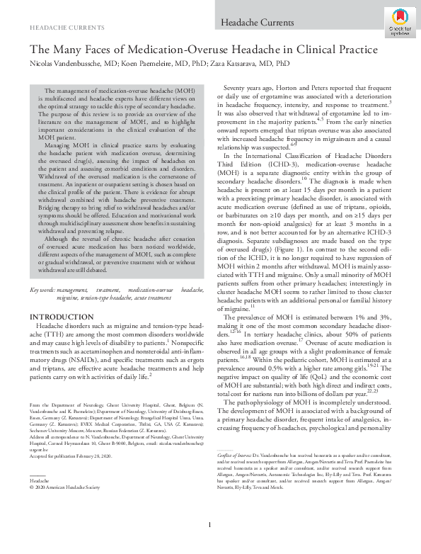 (PDF) The Many Faces of Medication‐Overuse Headache in Clinical Practice