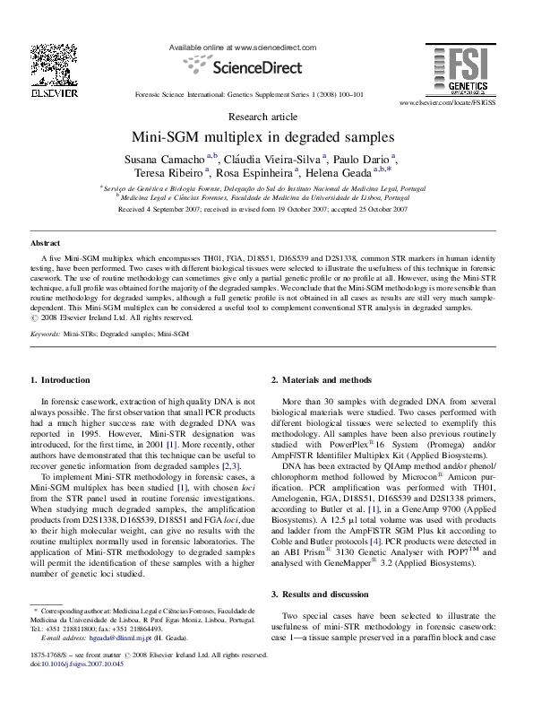 (PDF) Mini-SGM multiplex in degraded samples