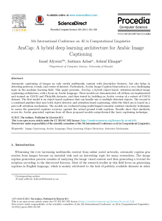 (PDF) AraCap: A hybrid deep learning architecture for Arabic Image ...