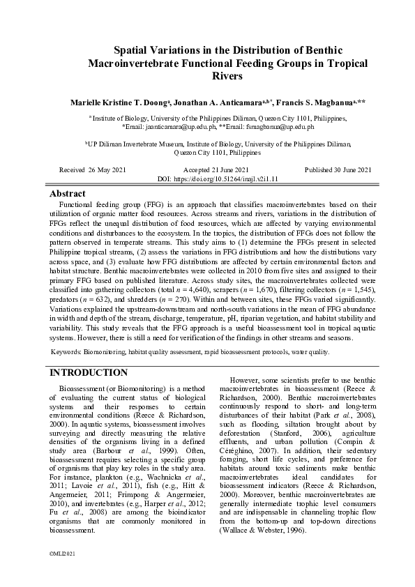 (PDF) Spatial Variations in the Distribution of Benthic Macroinvertebrate Functional Feeding ...