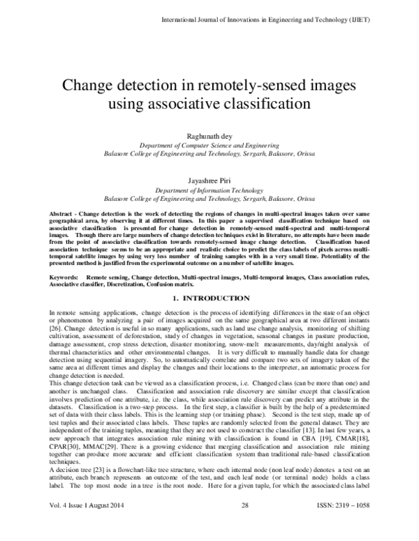 (PDF) Change detection in remotely-sensed images using associative classification