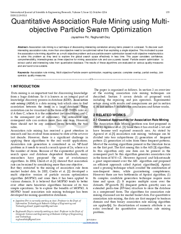 Pdf Multi Objective Pso For Association Rule Mining