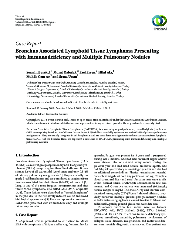 (PDF) Bronchus Associated Lymphoid Tissue Lymphoma Presenting with ...
