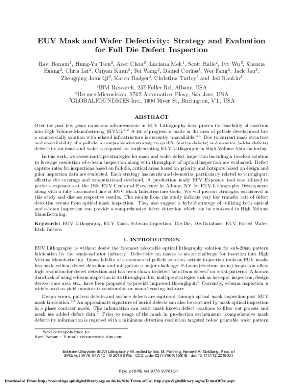 (PDF) EUV mask and wafer defectivity: strategy and evaluation for full ...