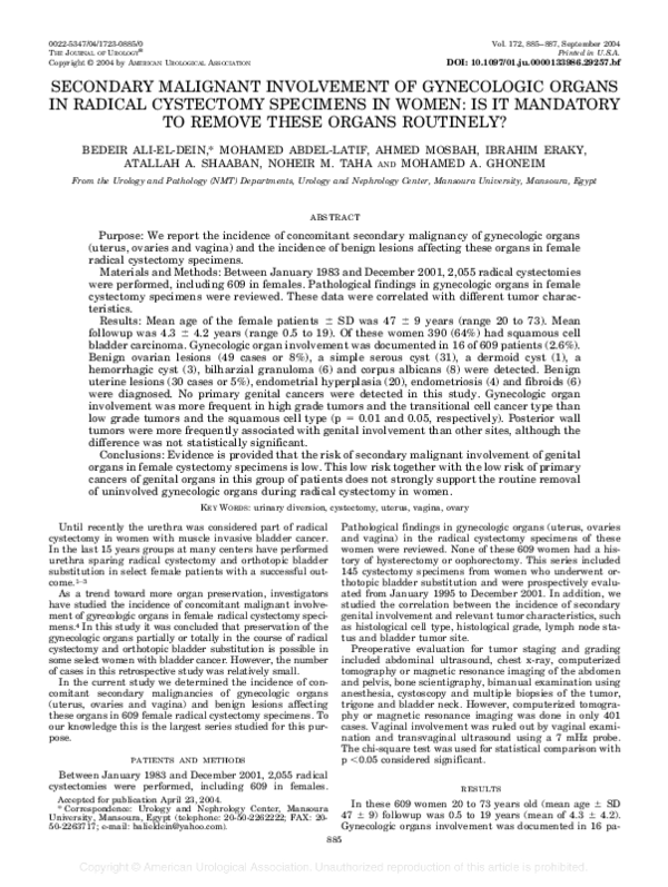 (PDF) Secondary malignant involvement of gynecologic organs in radical ...