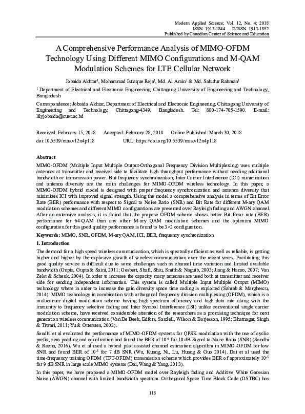 (PDF) A Comprehensive Performance Analysis of MIMO-OFDM Technology ...