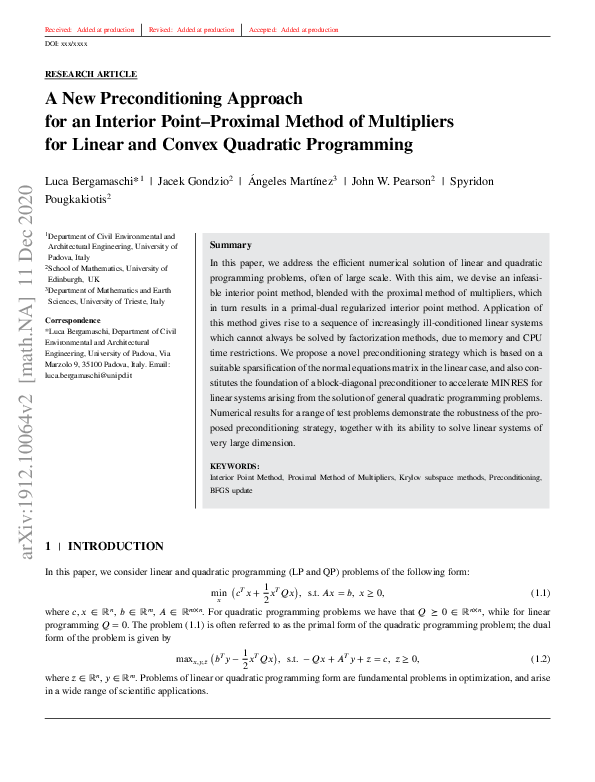 (PDF) A new preconditioning approach for an interior point‐proximal ...