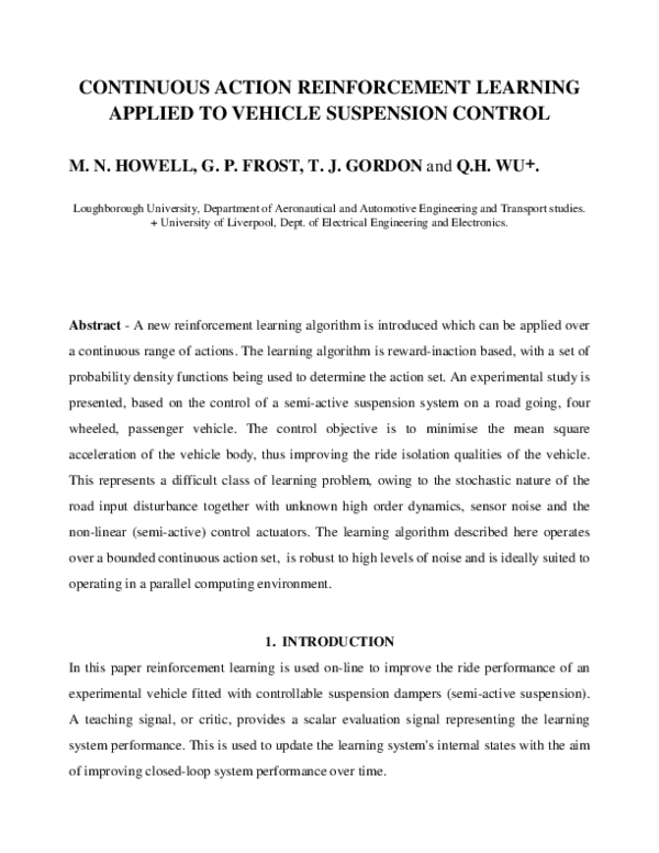 Continuous Action Reinforcement Learning Applied To Vehicle Suspension Control
