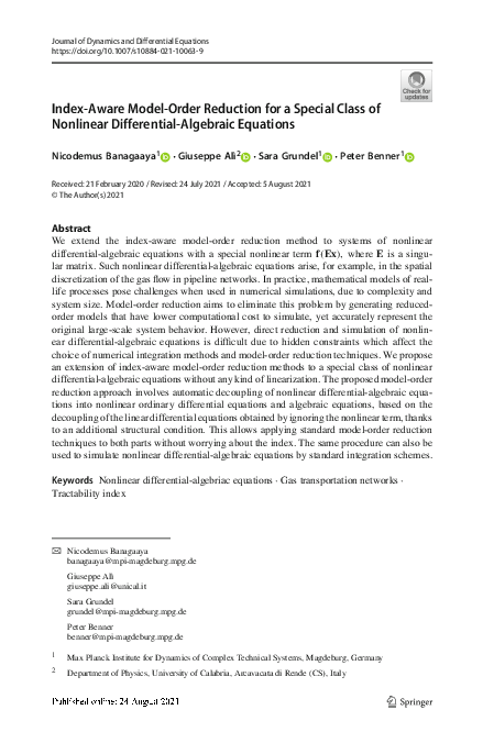 (PDF) Index-Aware Model-Order Reduction for a Special Class of Nonlinear Differential-Algebraic ...