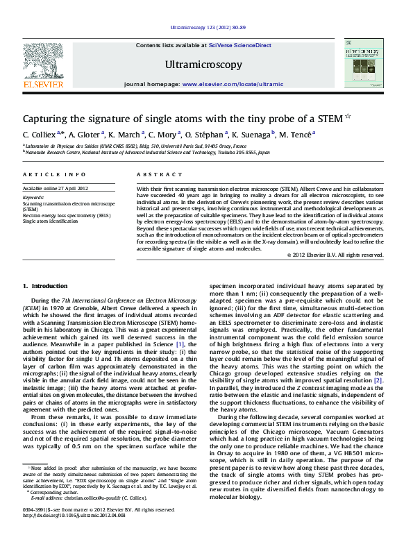 (PDF) Capturing the signature of single atoms with the tiny probe of a STEM