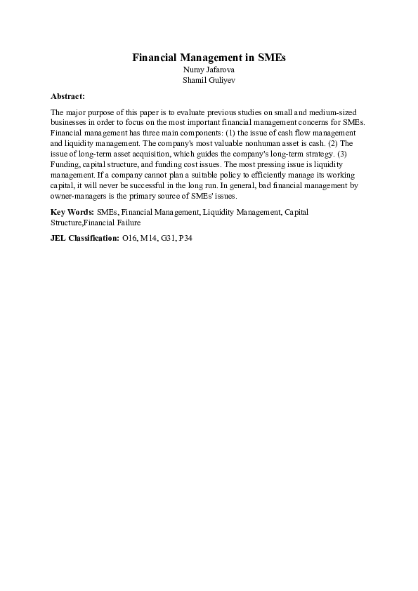 (DOC) Financial Management in SMEs