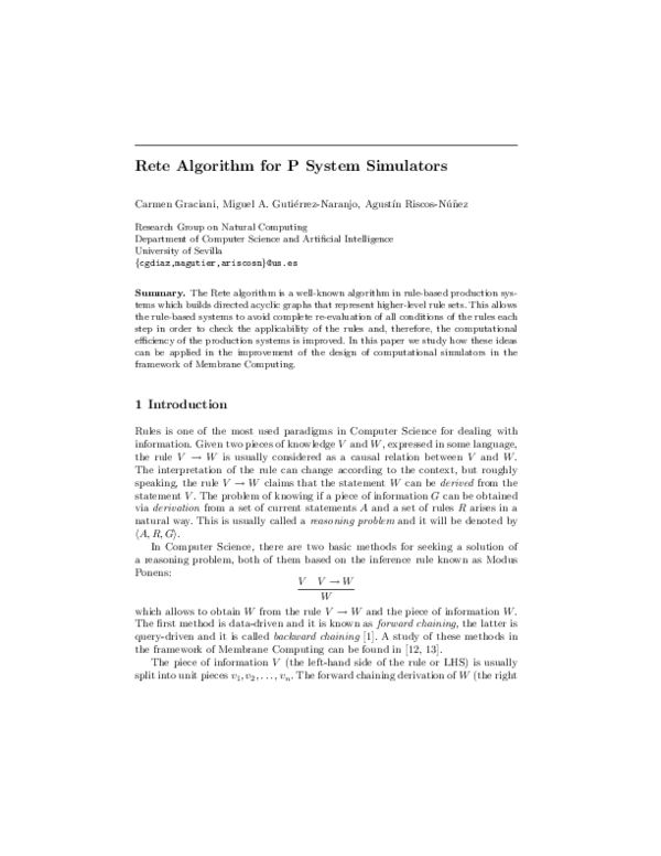 (PDF) Rete Algorithm for P System Simulators