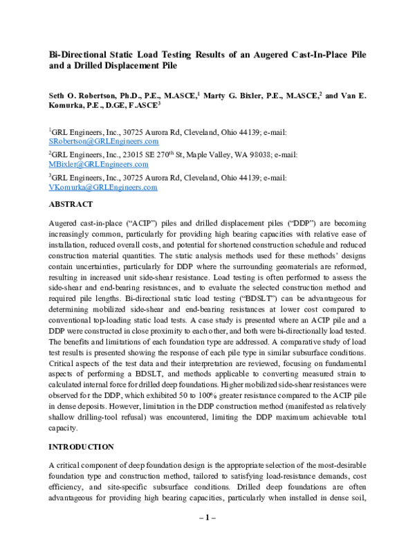 (PDF) Bi-Directional Static Load Testing Results of an Augered Cast-in ...