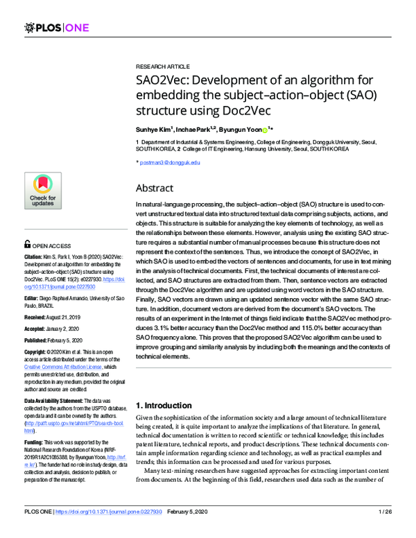 Pdf Sao2vec Development Of An Algorithm For Embedding The Subject