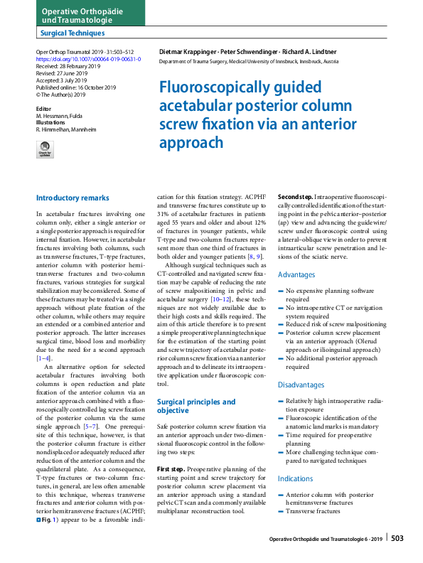 (PDF) Fluoroscopically guided acetabular posterior column screw ...