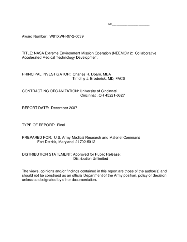 (PDF) NASA Extreme Environment Mission Operation (NEEMO) 12 ...