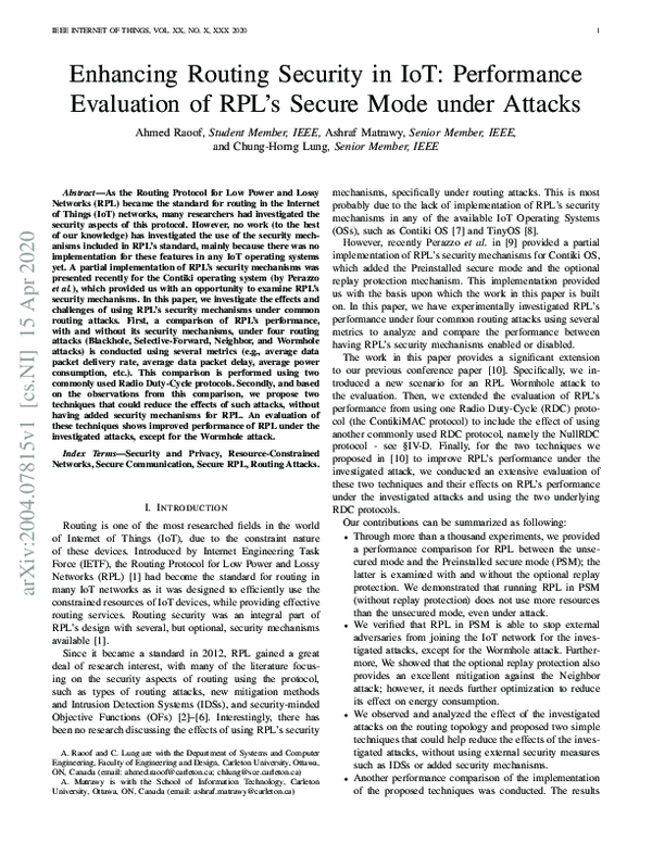 (PDF) RPL Security in IoT: Performance Under Attacks