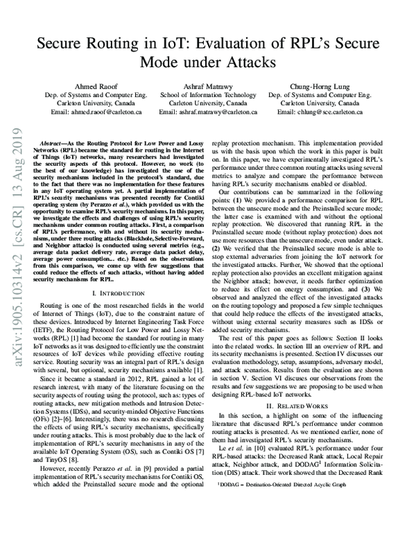 Pdf Secure Routing In Iot Evaluation Of Rpls Secure Mode Under Attacks