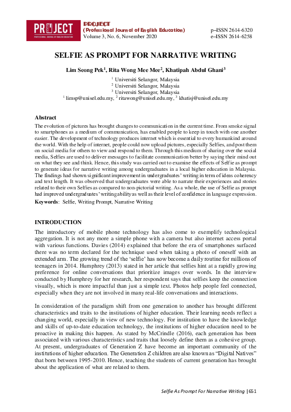 (PDF) Selfie as Prompt for Narrative Writing