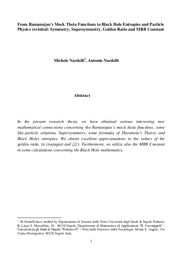 (PDF) From Ramanujan's Mock Theta Functions to Black Hole Entropies and ...