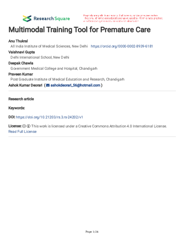(PDF) Multimodal Training Tool for Premature Care