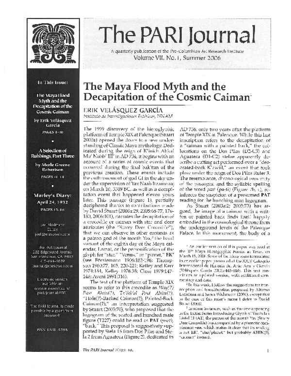 (PDF) The Maya Flood Myth and the Decapitation of Cosmic Caiman, por ...