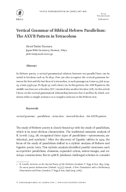 (PDF) Vertical Grammar of Biblical Hebrew Parallelism: The AXX’B ...