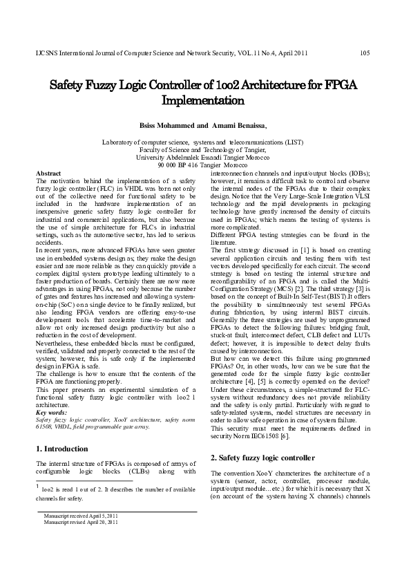 Pdf Safety Fuzzy Logic Controller Of 1oo2 Architecture For Fpga Implementation Bsiss