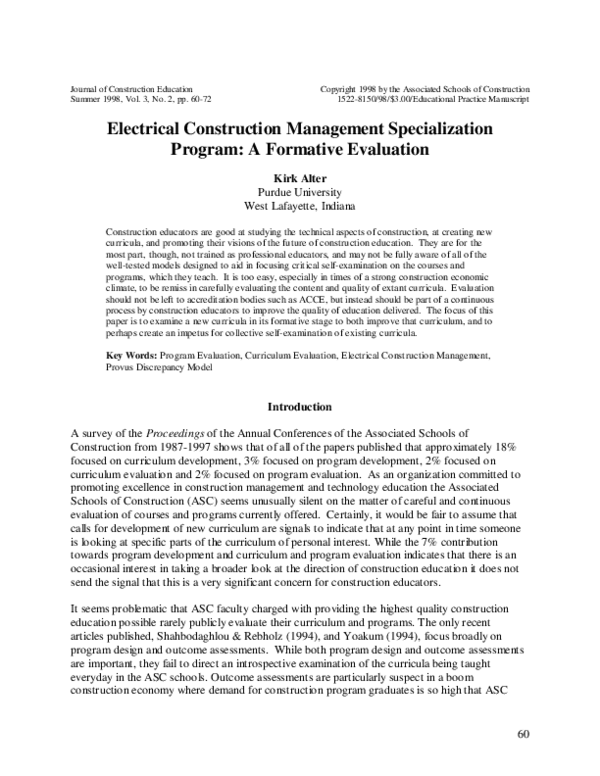 (PDF) Electrical Construction Management Specialization Program: A Formative Evaluation