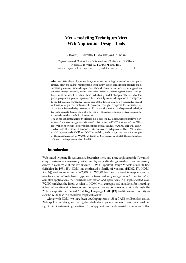 (PDF) Metamodeling Techniques Meet Web Application Design Tools