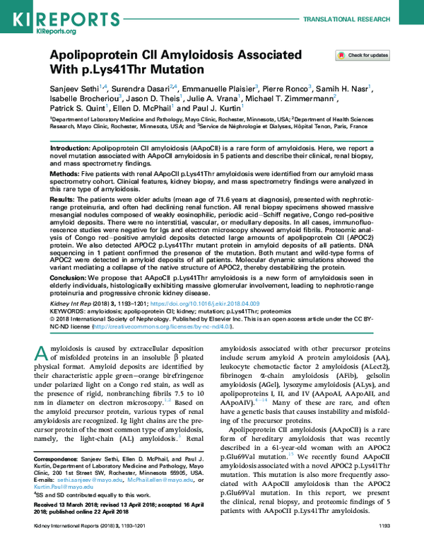 (PDF) Apolipoprotein CII Amyloidosis Associated With p.Lys41Thr Mutation
