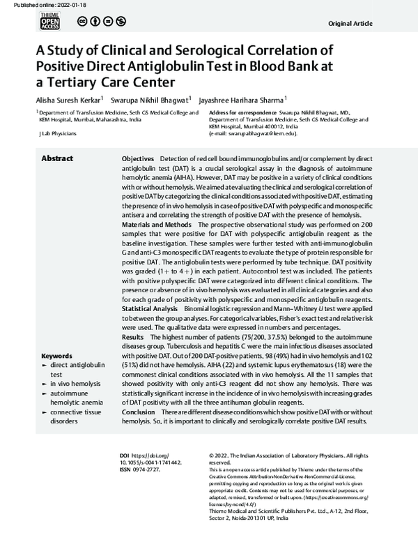 (PDF) A Study of Clinical and Serological Correlation of Positive ...