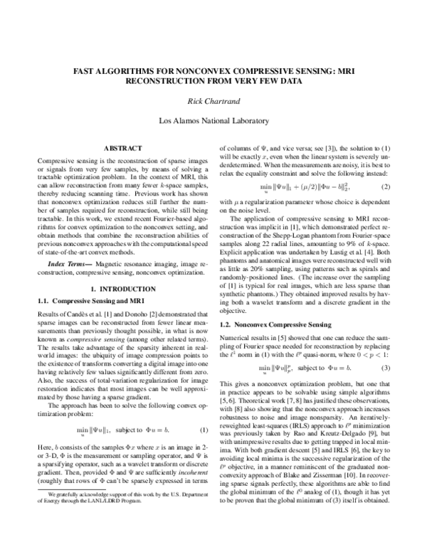 Pdf Fast Algorithms For Nonconvex Compressive Sensing Mri